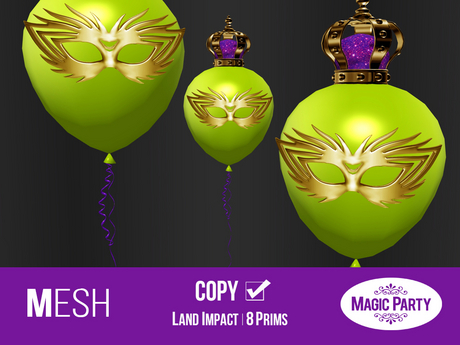 Second Life Marketplace - Mask Big Balloon [w/Resize & Float] - Mardi Gras